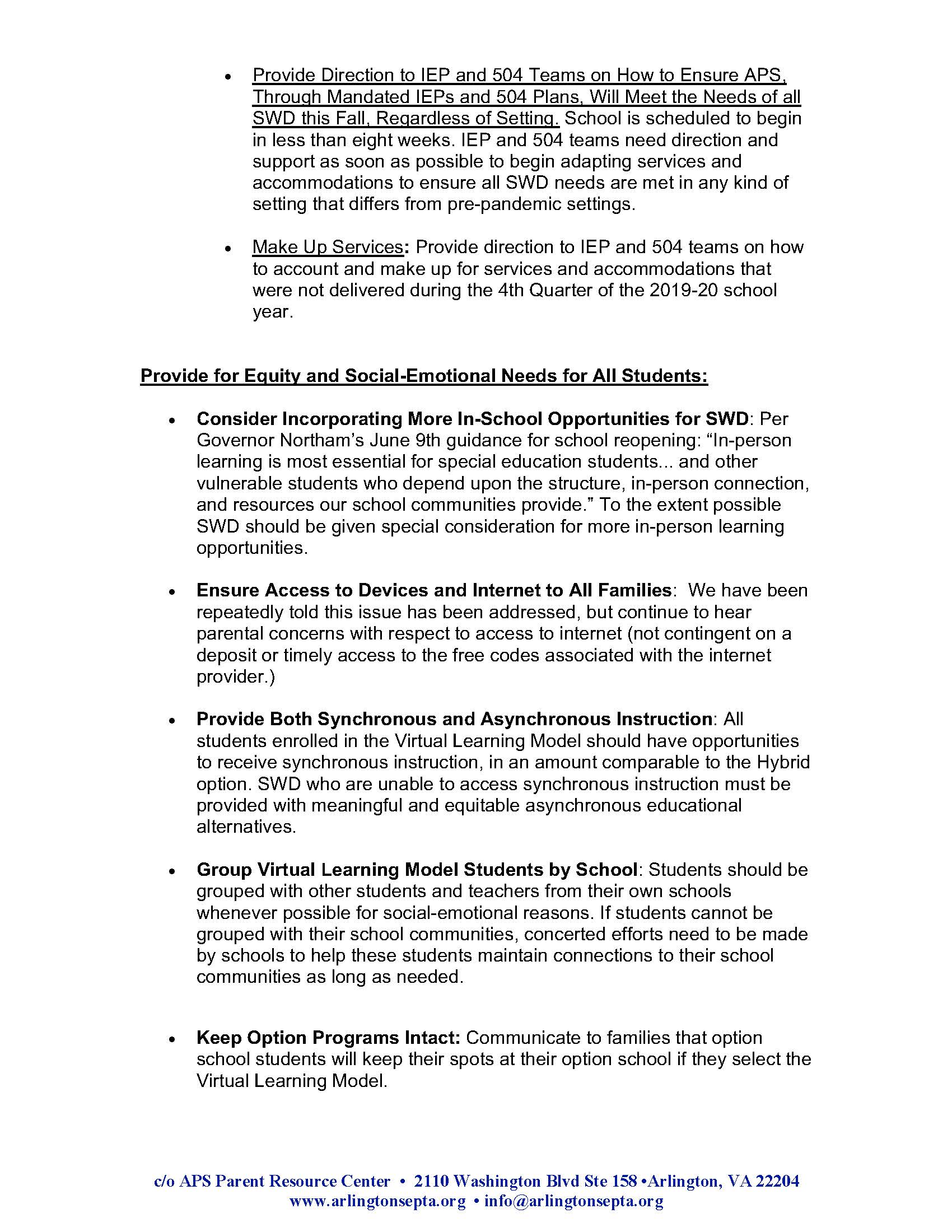 Letter from SEPTA Presidents Regarding School Reopening Plans ...